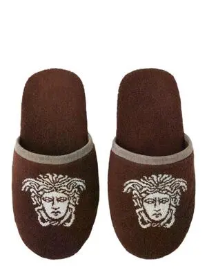 Versace Cotton Terry Jacquard Medusa Slippers - Brown