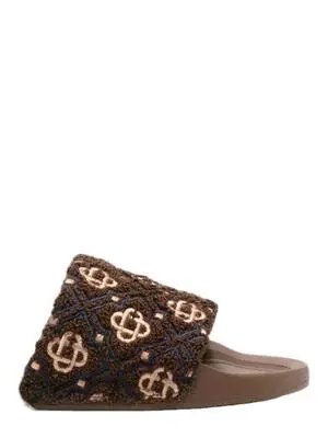 Casablanca Monogram Embroidered Terry Cloth Slippers - Brown