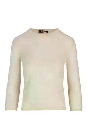 LA ROSE Fine-knit Three-quarter Sleeve Sweater - Neutrals