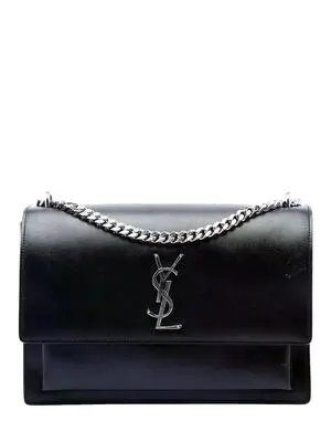 Saint Laurent Large Calfskin Monogram Sunset Crossbody Bag - Black