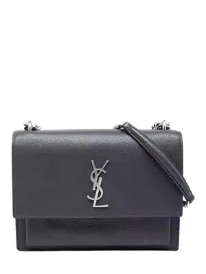 Saint Laurent Medium Grained Calfskin Monogram Sunset Crossbody Bag - Grey
