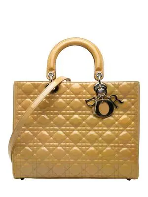 Dior Christian Dior Large Patent Cannage Lady Dior Satchel Neutrals