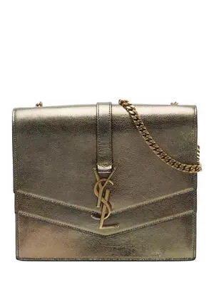 Saint Laurent Saint Laurent Metallic Leather Monogram Sulpice Crossbody Bag Brown