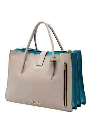 Miu Miu Goatskin Madras Push Lock Tote Satchel - Brown