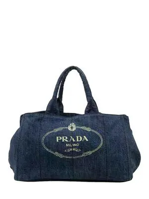 Prada Large Denim Canapa Logo Satchel - Blue
