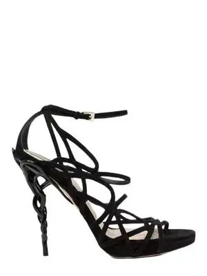 Dior Leather Suede Strappy Cage High Heel Sandals - Black
