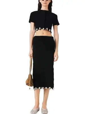 Maje Cropped Cardigan With Floral Embellishments - Black