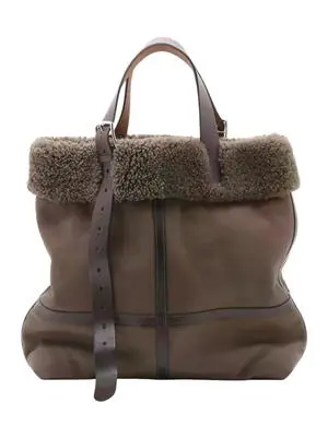 Hermès Clemence Shearling Etriviere Aviator Tote Bag - Brown