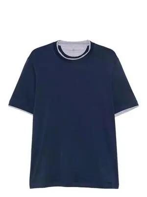 Brunello Cucinelli Contrast-trim Cotton T-shirt - Blue