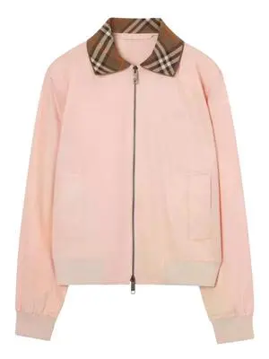 Burberry Cropped Tropical Gabardine Bomber Jacket With Hayfield Print - Pink