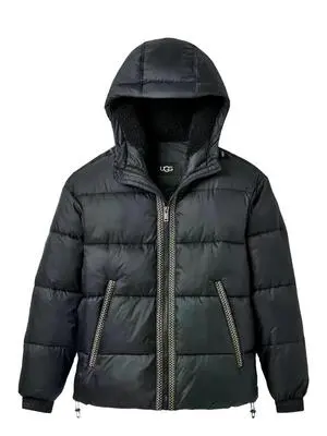 UGG Braid Padded Jacket With Drawstring Hood - Black