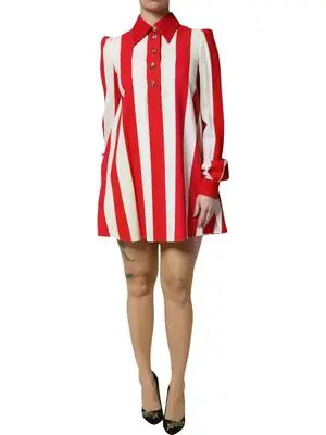 Dolce & Gabbana Striped Long Sleeve Mini Dress - Red