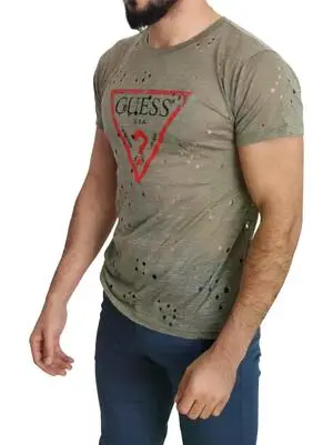 Guess Distressed Logo-print T-shirt - Brown