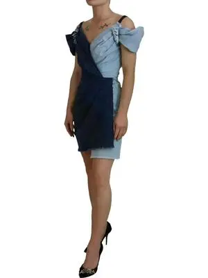 Dolce & Gabbana Patchwork Draped Mini Dress - Blue