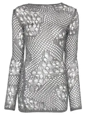 DONDUP Open-knit Long-sleeve Mini Dress - Silver