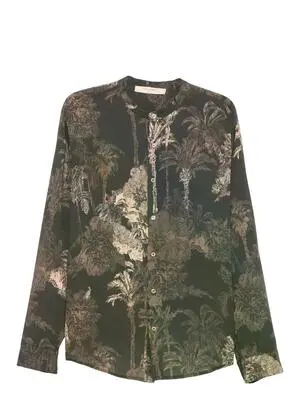 YES LONDON Palm-print Band-collar Shirt - Grey