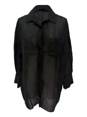 ANINE BING Textured Button-down Shirt With Classic Collar And Chest Pockets - Black