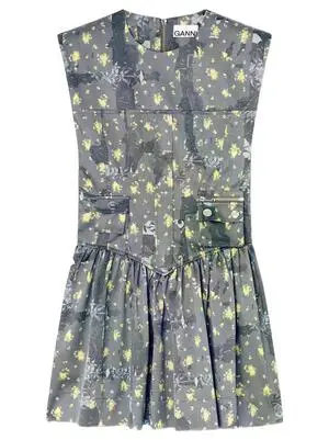 GANNI Floral-print Utility Mini Dress - Grey