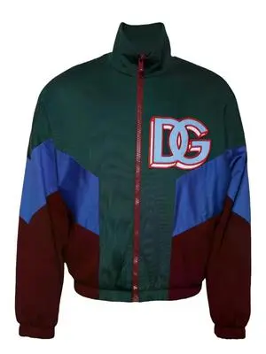 Dolce & Gabbana High Neck Logo Patch Zip-up Jacket - Green