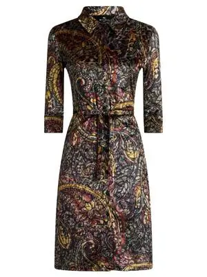 Etro Burnout Chenille Paisley Print Shirt Dress - Black