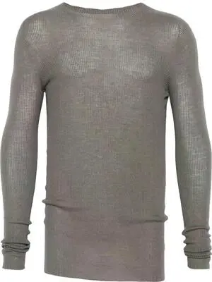 Rick Owens Ribbed Round Neck Long Sleeve Sweater - Grey