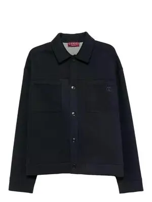 Gucci Logo Embroidered Button-up Jacket - Blue