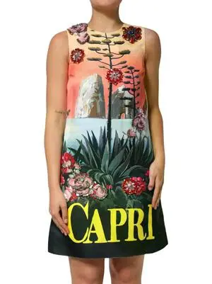 Dolce & Gabbana Graphic Print Embellished Mini Dress - Green