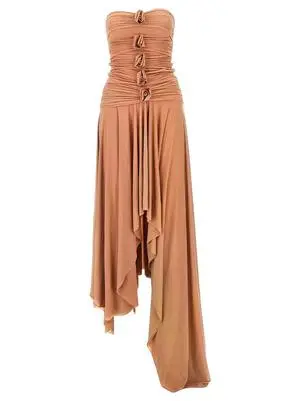 MAYGEL CORONEL Strapless Ruched Rosette Mini Dress - Neutrals