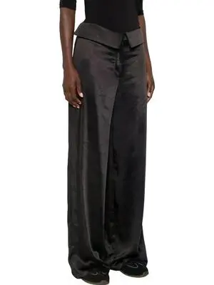 A.M.G. Satin Wide-leg Trousers With Foldover Waistband - Black