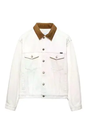 Prada Denim Jacket With Leather Details - Neutrals