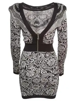 Balmain Long Sleeve V-neck Floral Print Mini Dress - Blue