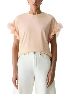 TWINSET Ruffled-sleeve T-shirt With Embroidered Logo - Pink
