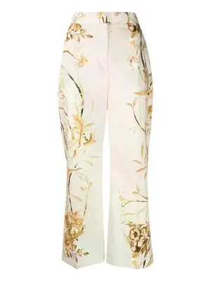 Alberta Ferretti High-waist Floral Print Trousers - Neutrals