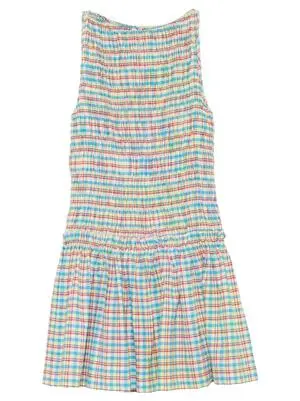 Faithfull The Brand Faithfull Gala Smocked Checkered Mini Dress Blue