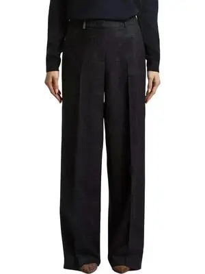 Peserico Navy Check Pattern Wide Leg Trousers - Blue