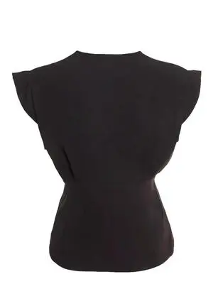 Theory V-neck Sleeveless Pleated Blouse - Black