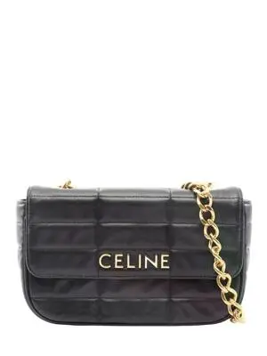 Celine Leather Matelasse Chain Shoulder Bag - Black