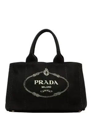 Prada Canvas Canapa Logo Tote Satchel - Black
