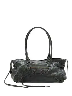 Balenciaga Lambskin Leather East West Shoulder Bag - Black