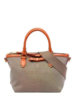 Prada Canvas Canapa Logo Bow Satchel - Neutrals