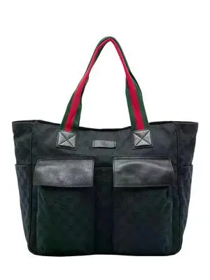 Gucci Gg Canvas Web Double Pocket Tote Bag - Black