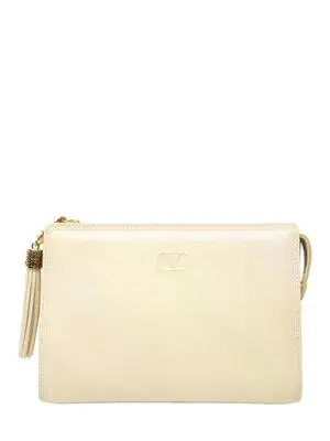 Valentino Garavani Grainy Calfskin Vlogo Tassel Clutch Bag - White