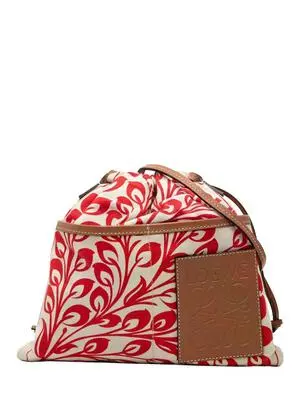 Loewe Small Anagram Canvas Drawstring Crossbody Bag - White