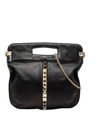 Valentino Garavani Smooth Calfskin Rockstud Cut Out Handle Satchel - Black
