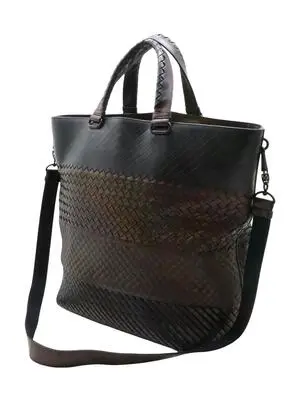 Bottega Veneta Bicolor Nappa Intrecciato Imperatore Convertible Tote Satchel - Brown