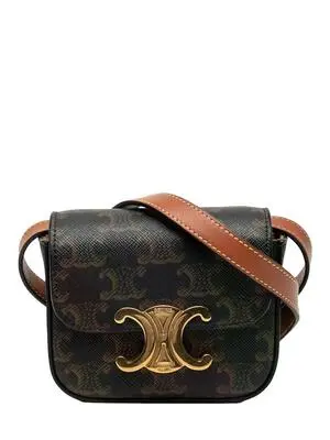 Celine Mini Triomphe Coated Canvas Claude Crossbody Bag - Brown