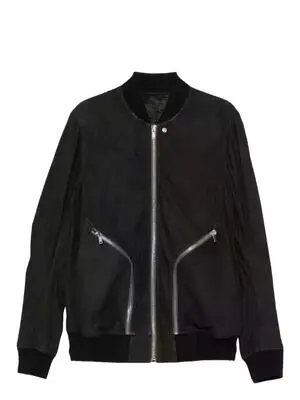 Rick Owens Leather Bomber Jacket With Zip Details - Black