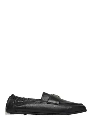 Patrizia Pepe Square-toe Loafers With Gold-tone Logo Plaque - Black