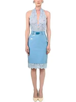 ROWEN ROSE Lace-overlay Halterneck Bodysuit - Blue