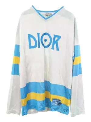 Dior 2010s Logo-detail Stripe-print Long-sleeve T-shirt - Grey